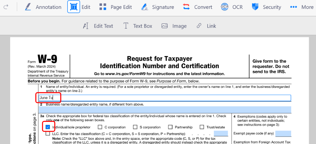 w9 tax form example